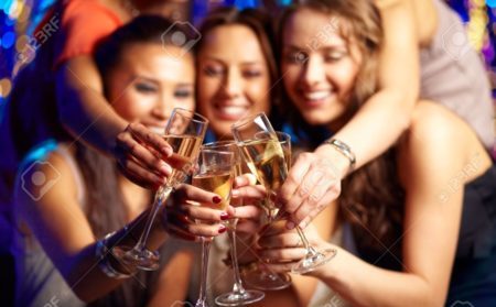 13301706-Group-of-partying-girls-clinking-flutes-with-sparkling-wine ...